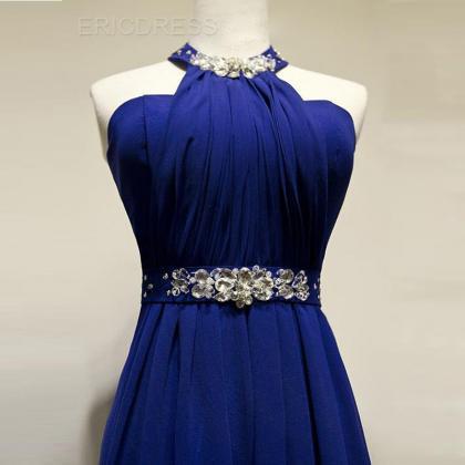Blue Prom Dresses 2015 Long Halter Chiffon Evening Dresses Formal Gowns ...