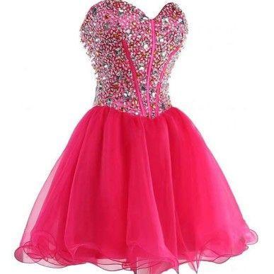 2016 Sexy Short Hot Pink Sweetheart Organza Prom Dress , Graduation ...