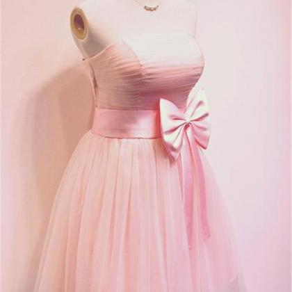 Pink Chiffon Strapless Straight Across Short Homecoming Dress Featuring ...