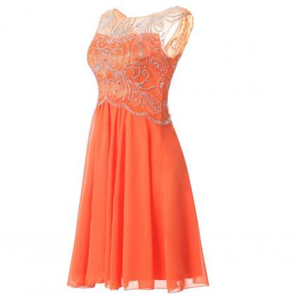 Charming Sheer Neck Chiffon Orange Homecoming Dresses,luxury Short ...