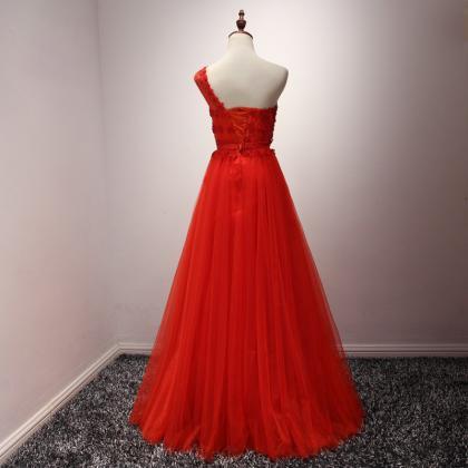 Long Red Tulle Formal Dresses Featuring Floral One Shoulder And Bow ...