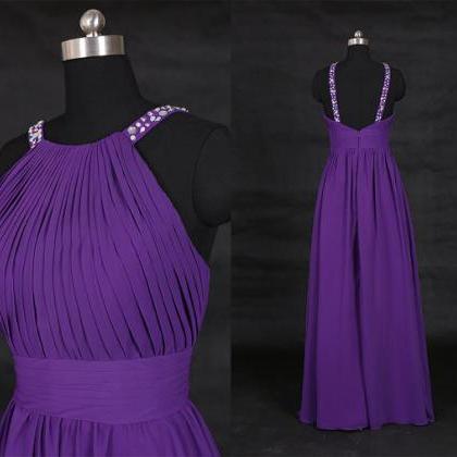 Long Elegant Purple Prom Dresses Chiffon Evening Gowns With Scoop ...