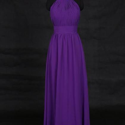 Long Elegant Purple Prom Dresses Chiffon Evening Gowns With Scoop ...
