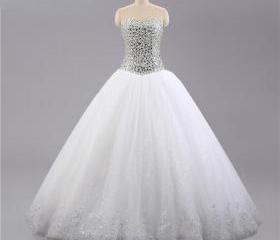 Luxury White Prom Ball Gowns, White Rhinestone Prom Dresses,long ...