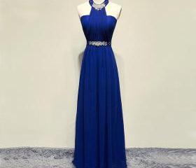 Blue Prom Dresses 2015 Long Halter Chiffon Evening Dresses Formal Gowns ...