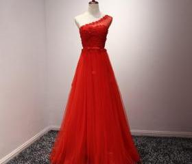 Long Red Tulle Formal Dresses Featuring Floral One Shoulder And Bow ...