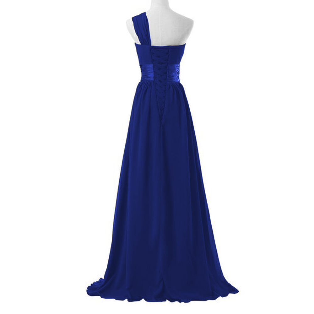 Long Royal Blue Chiffon Formal Dresses Featuring One Shoulder - Long ...
