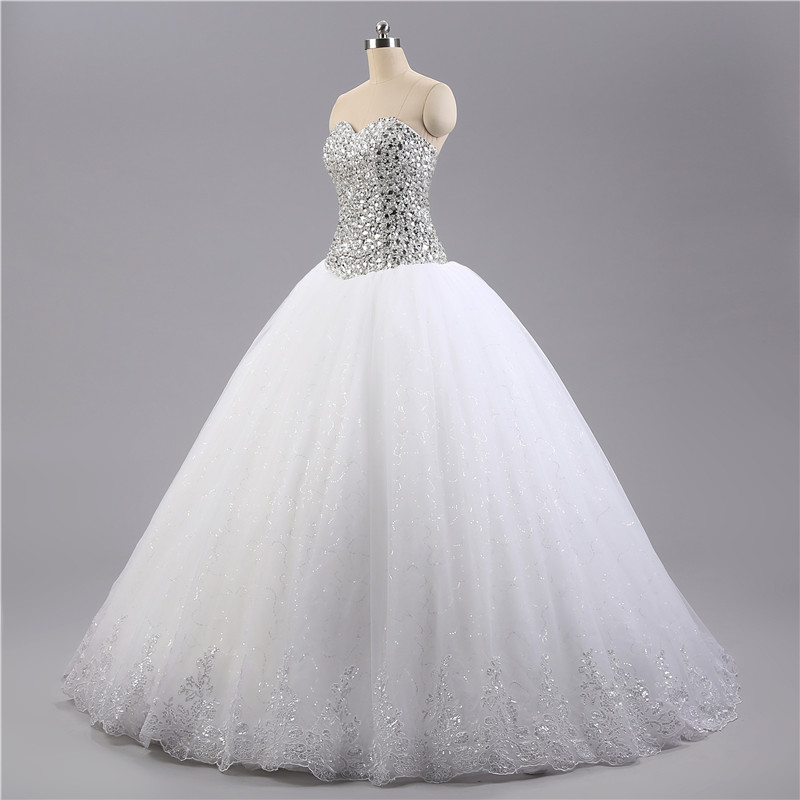 Luxury White Prom Ball Gowns, White Rhinestone Prom Dresses,long ...