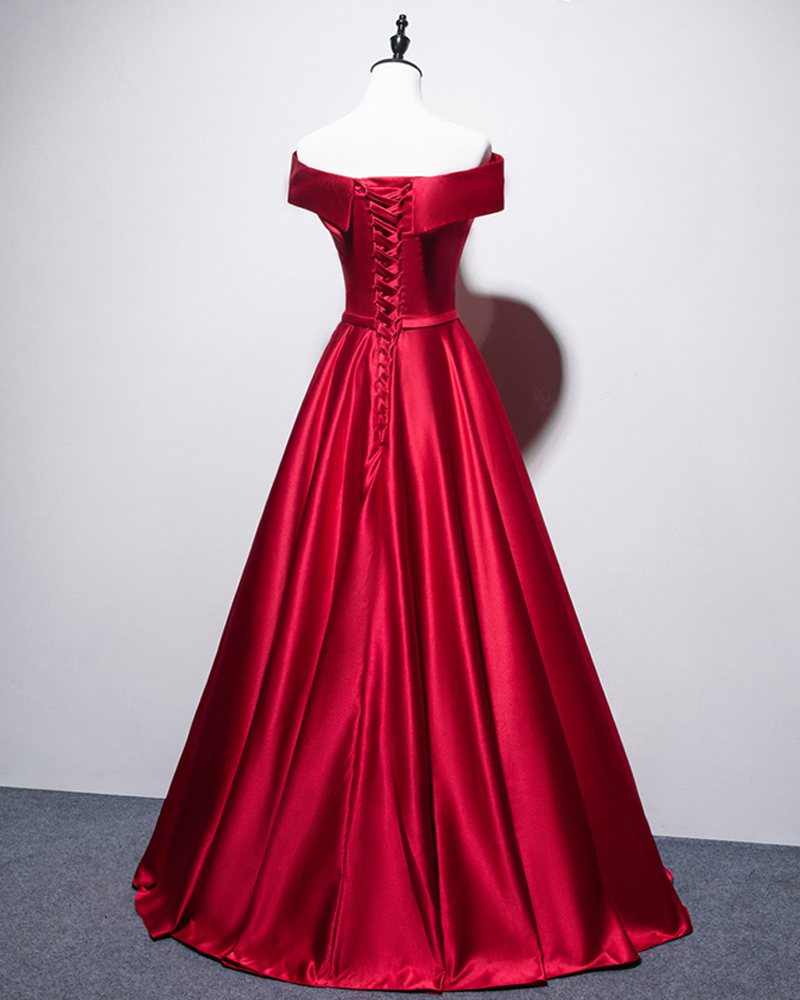 Fashion Burgundy Satin Formal Gown Women Elegant Long A Line Party ...