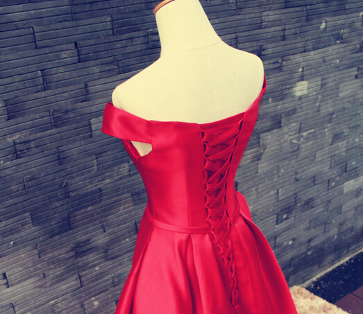 Elegant Satin Floor Length V Neck Red Lace Up Back Prom Dress Party Dresses Evening Dresses