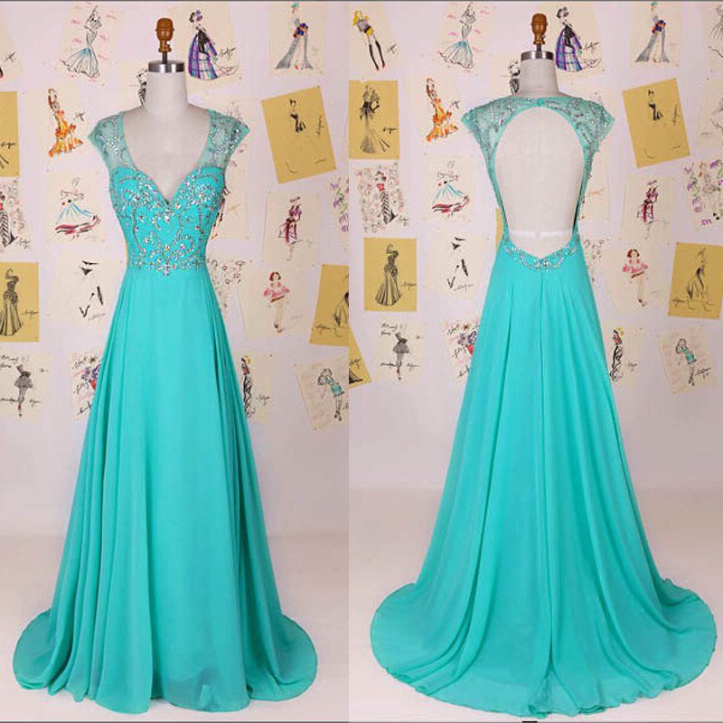 2016 Turquoise Prom Dresses Strapless Backless Chiffon Evening Dresses ...