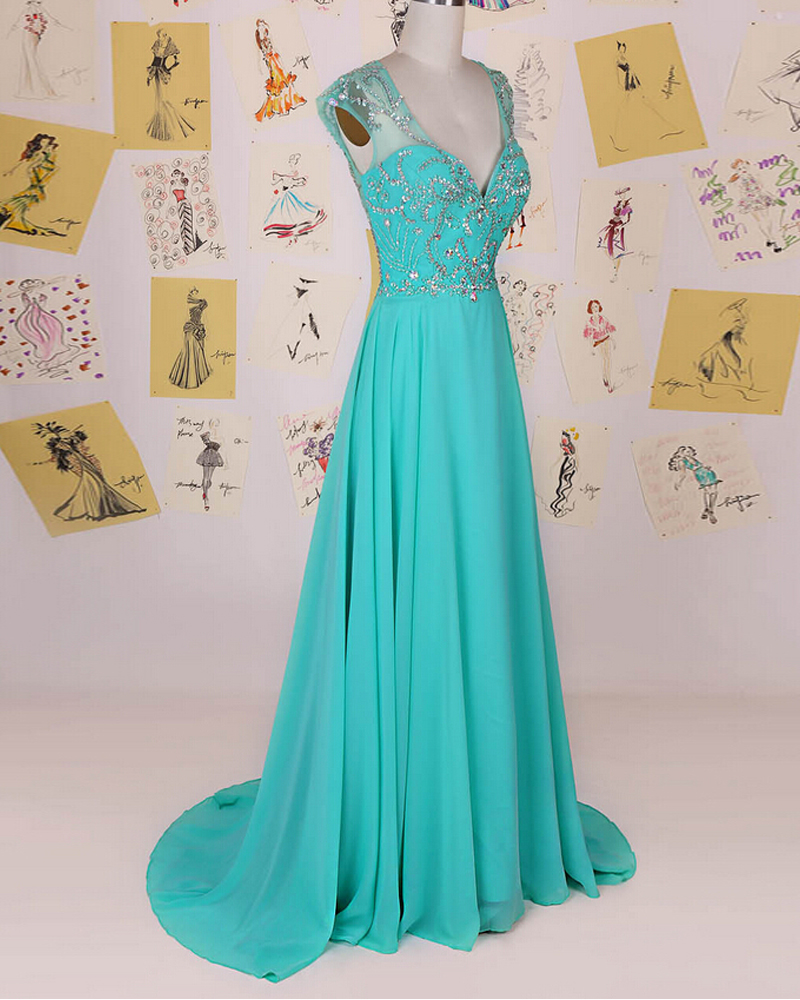 2016 Turquoise Prom Dresses Strapless Backless Chiffon Evening Dresses ...