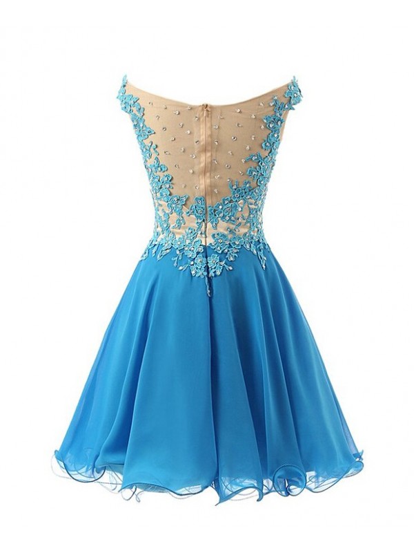 Cute Short Chiffon Sheer Neck Prom Dresses, Short Prom Dresses ...