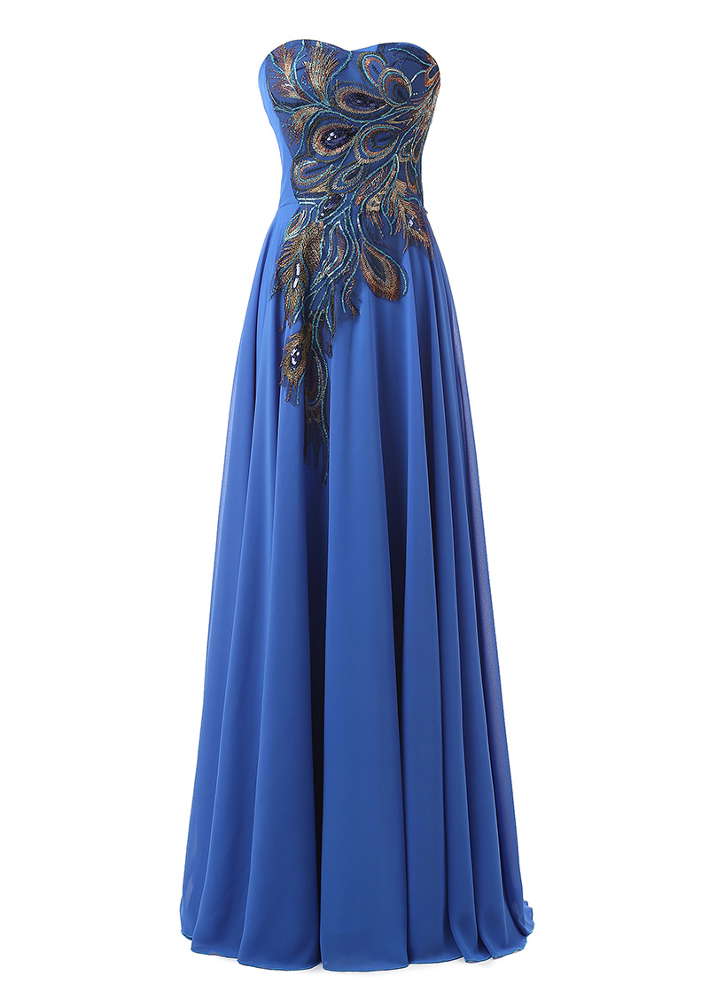 Blue Long Chiffon A-Line Prom Gown Featuring Sweetheart Bodice With ...