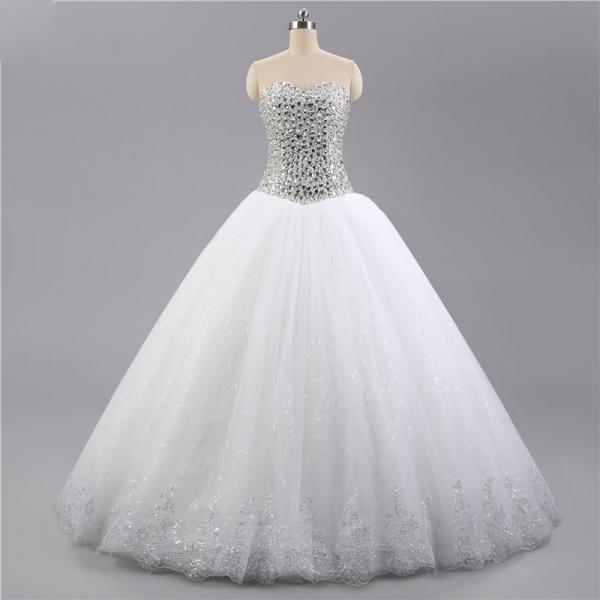 Luxury White Prom Ball Gowns, White Rhinestone Prom Dresses,long ...