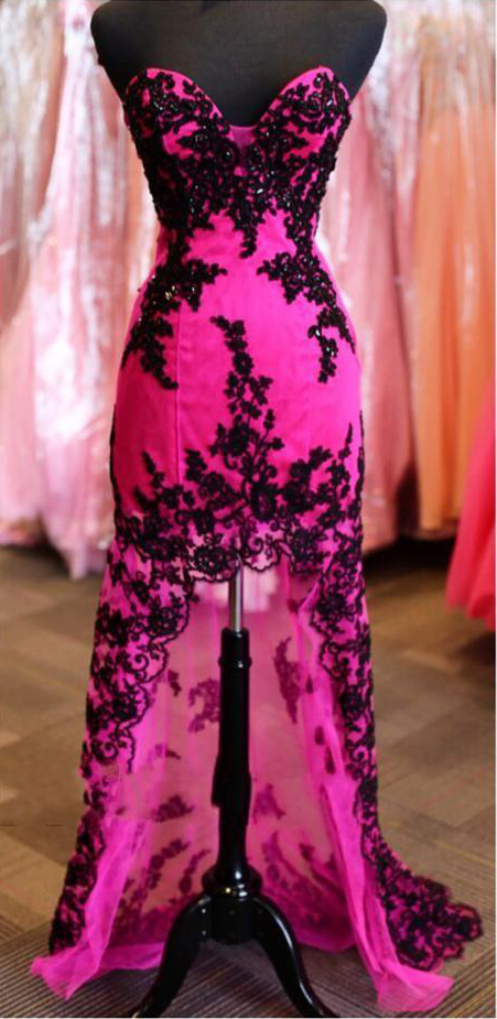 Sweetheart Prom Dresses Long Front Short Long Back Evening Dresses Lace ...