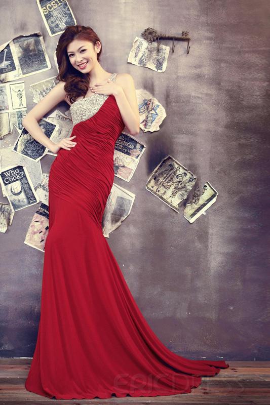 Prom Dresses 2015,,evening Dresses 2015, Red One Shoulder Prom Dresses ...
