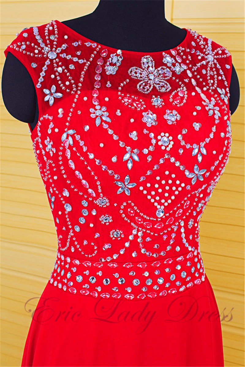 2016 Red Long Elegant Backless Prom Dress Real Photo Chiffon Crystal ...