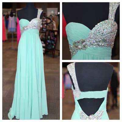 Elegant Chiffon Floor Length One Shoulder Light Blue Cross Back Prom ...