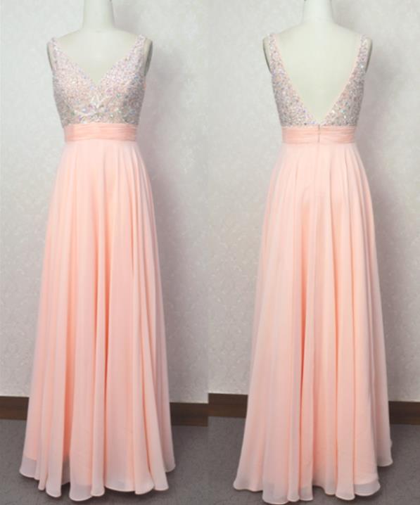 Sexy Chiffon Coral A Line Prom Gowns, Sexy Backless Coral Prom Dresses ...